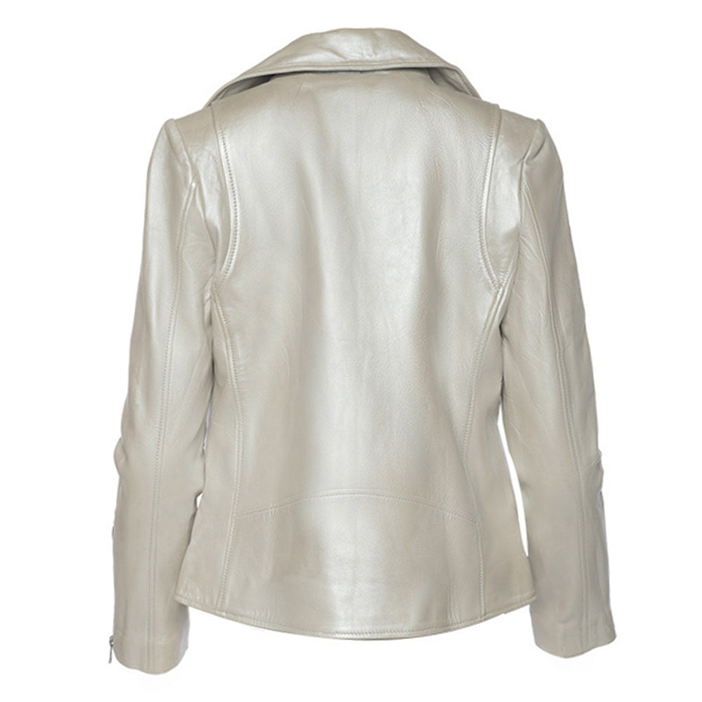 Women's metallic silver leather jacket, silver faux leather jacket ...