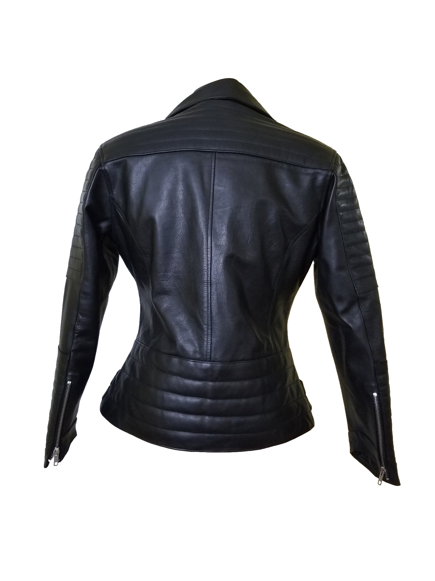 Miyah's double zipper leather jacket with ribbed stitching details ...